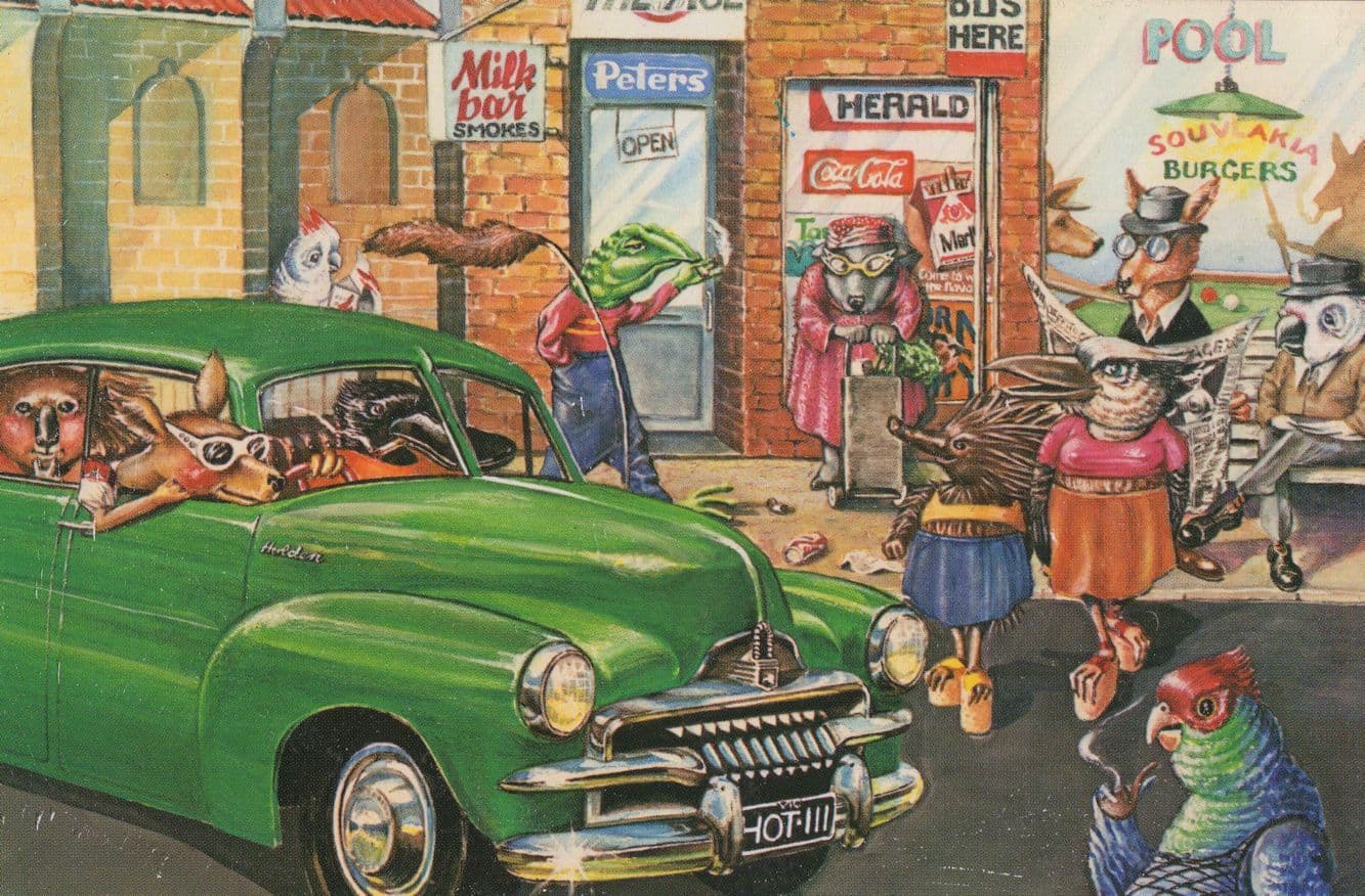 Clockwork Orange Type Milk Megs Bar Pool Snooker Australian Comic Postcard