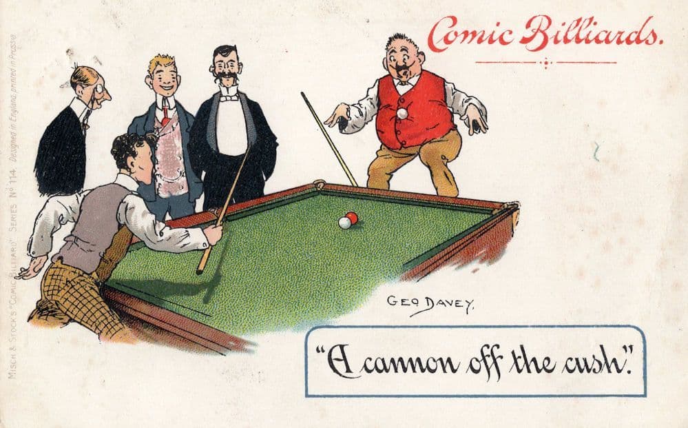 Comic Billiards A Cannon Off The Cushion Trick Shot Old Snooker Comic ...