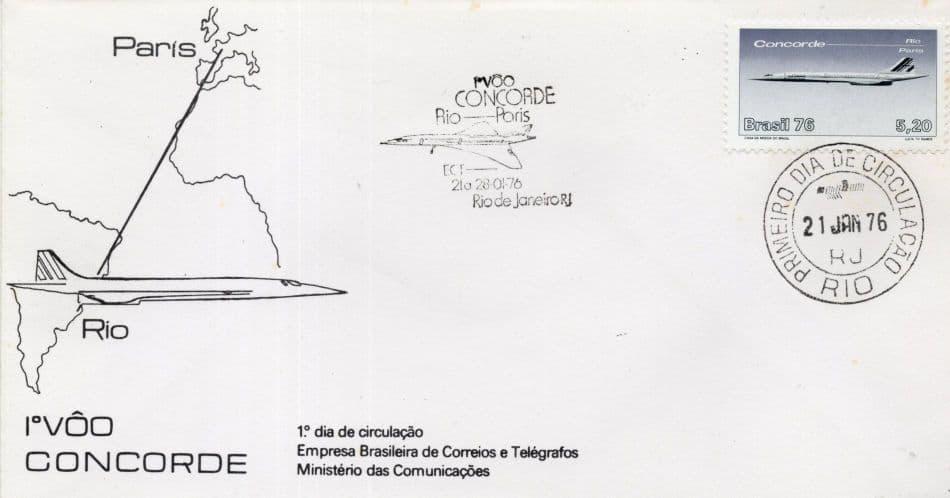 Concorde Aircraft First Ever Flight Rio De Janeiro Brazil 1976 FDC