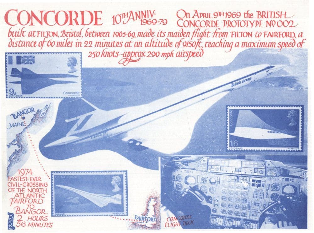 Concorde Plane 1969 First Flight Anniversary Rare Large Postcard