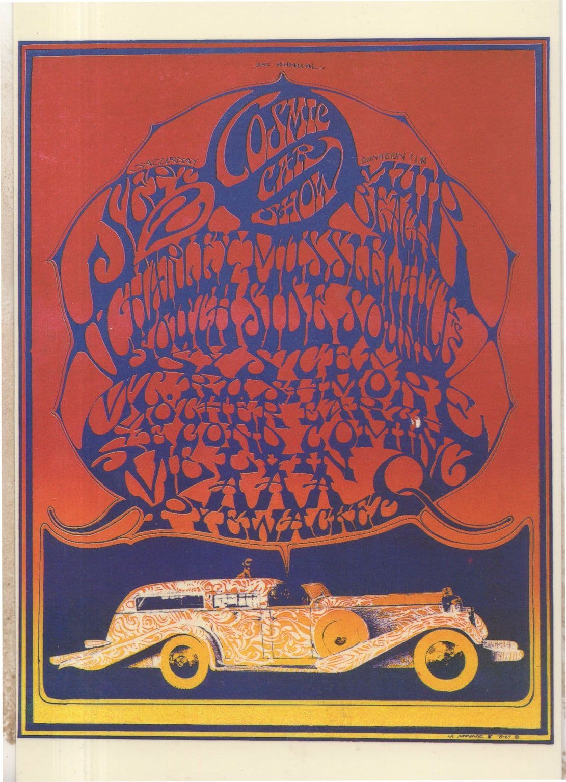 Cosmic Car Show 1960s Hippy Trippy Psychedelic Transport Postcard