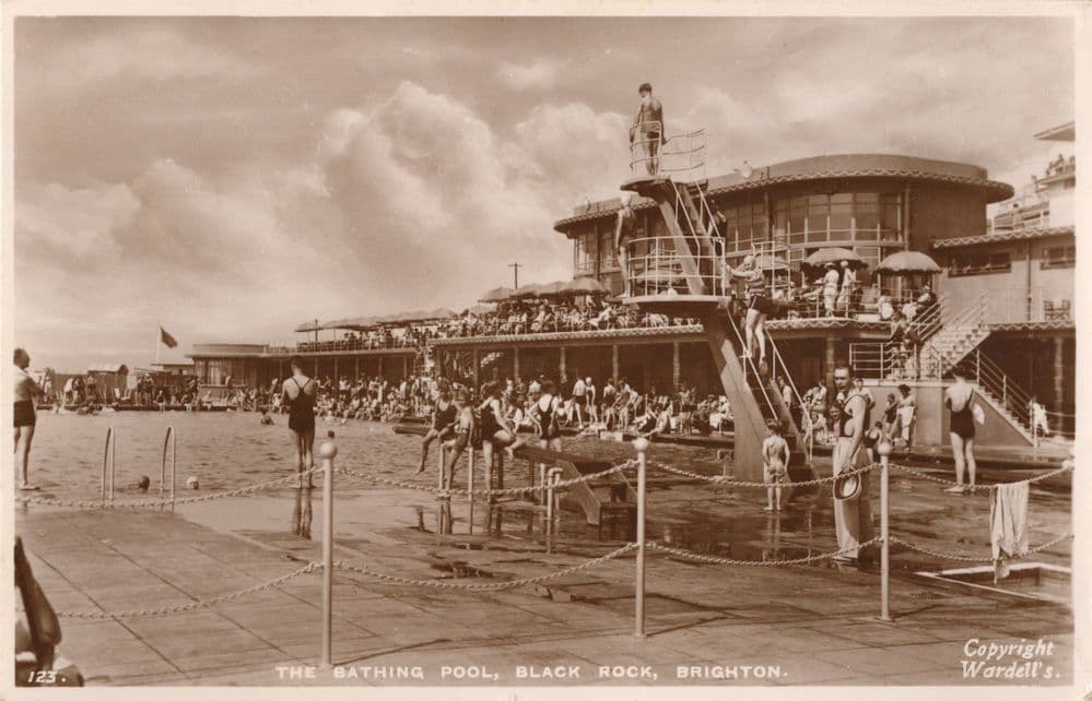 Crazy Diving Board Black Rock Bathing Pool Brighton Old Photo Postcard