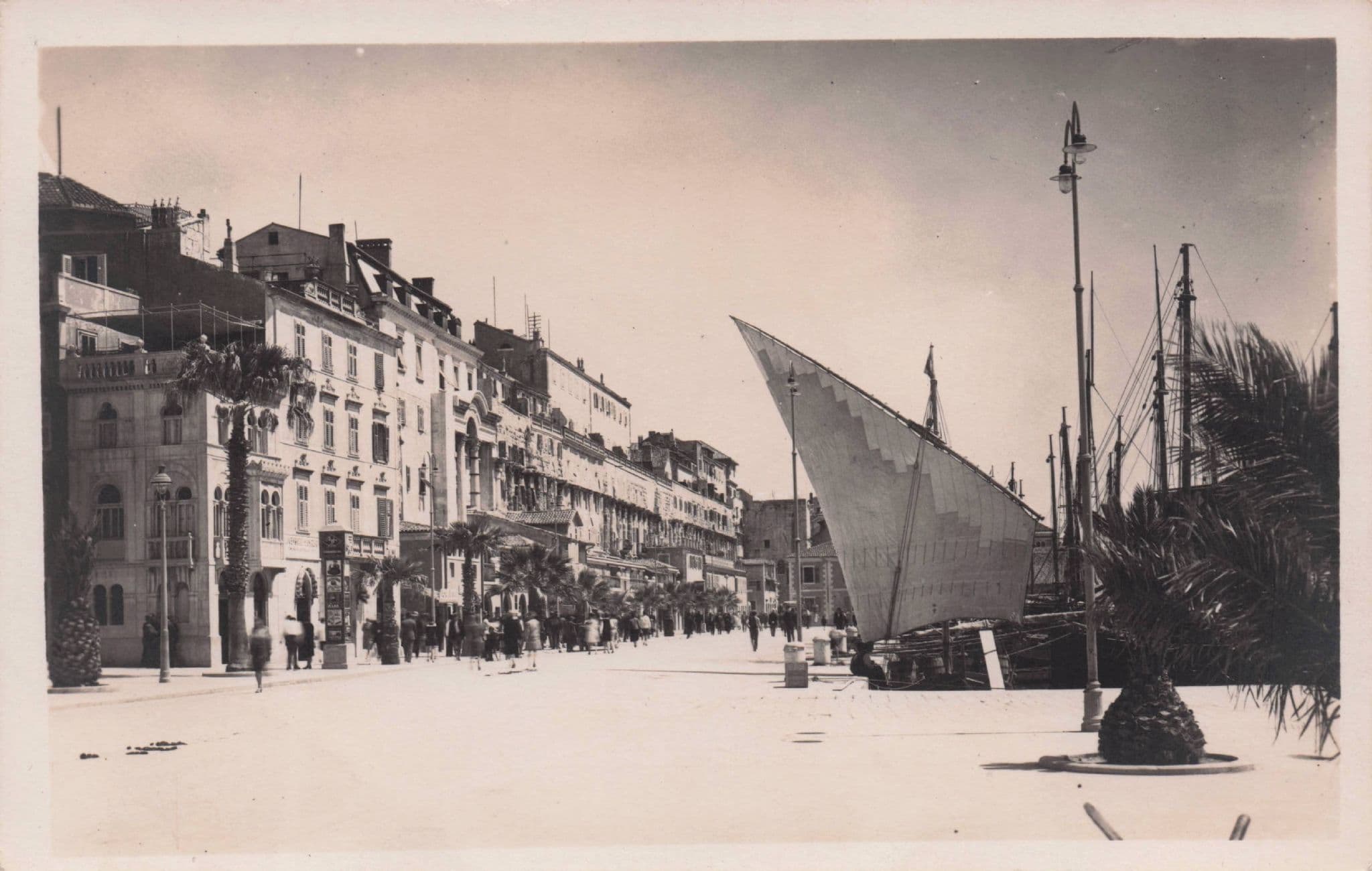 Croatia Split Street Scene Boat Antique Rare Photo Postcard