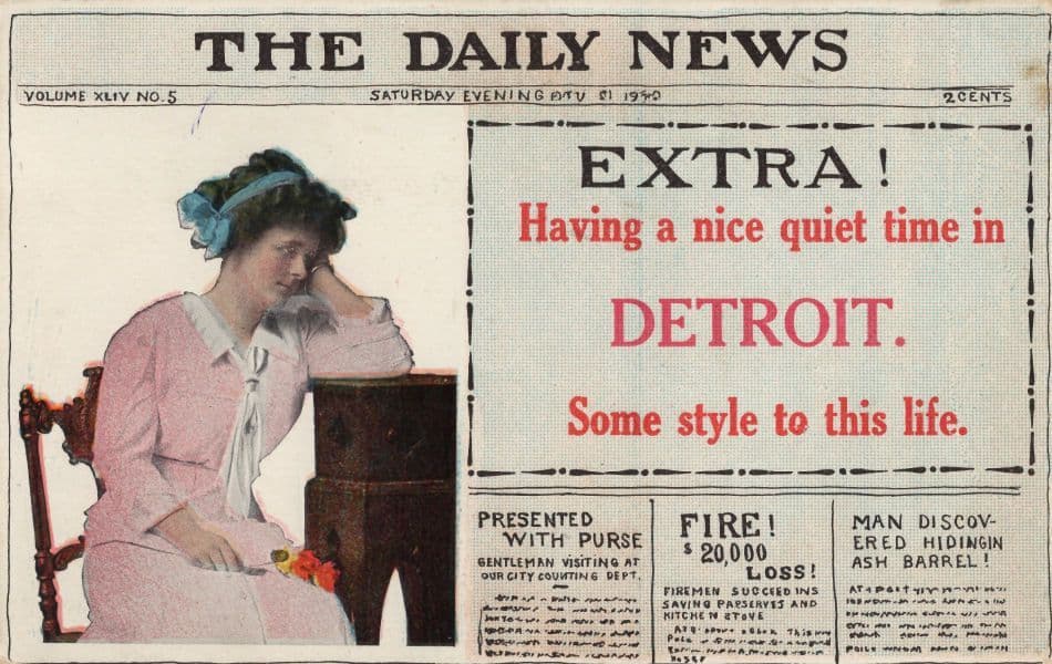 Daily News Newspaper Detroit Quiet Time Greetings USA Old WW2 Postcard