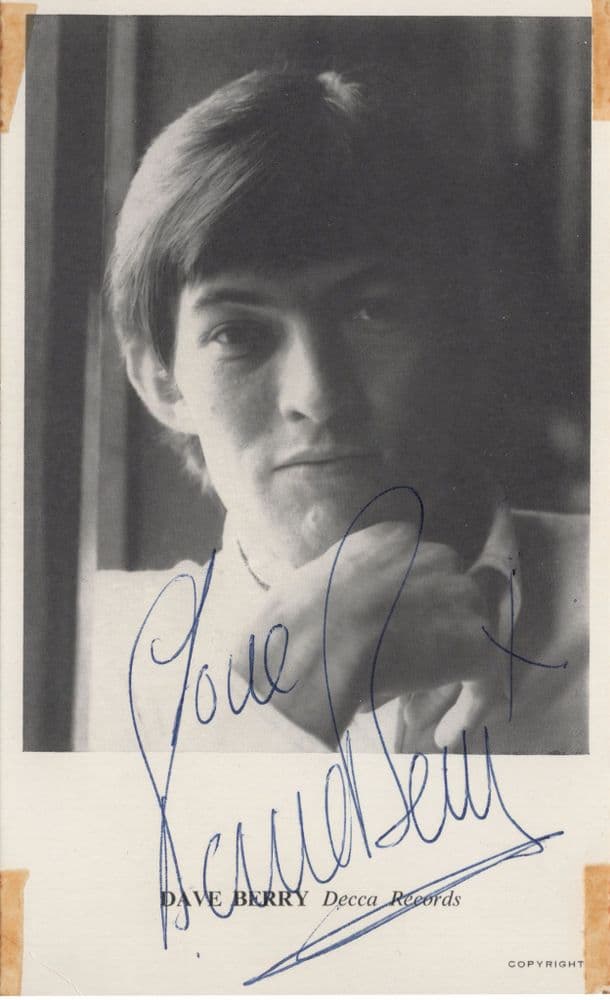 Dave Berry 1960s Pop Singer Hand Signed Decca Record Photo Card