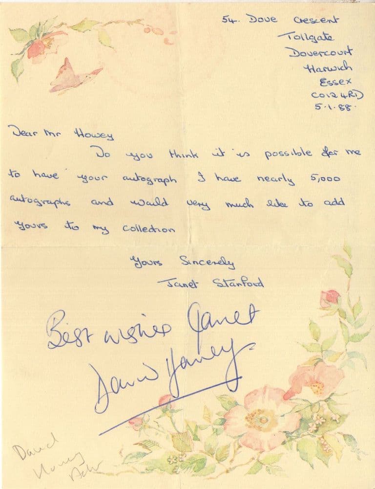 David Howey Shakespeare Actor Hand Signed 1980s Response Letter