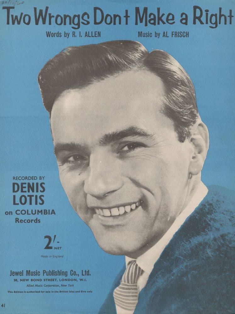 Denis Lotis Two Wrongs Don t Make A Right Sheet Music