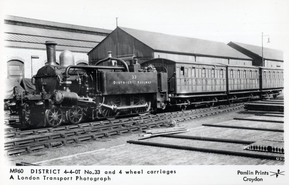 District 4-4-0T No 33 4 Wheel Carriages Train Railway Postcard