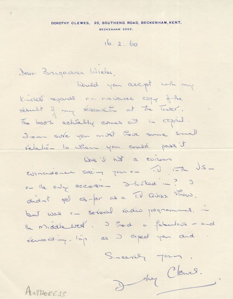 Dorothy Clewes Jackanory Book Kent Author Official Hand Signed Letter ...