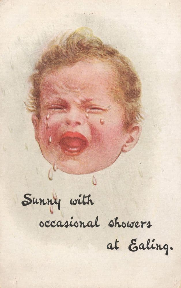 Ealing West London Crying Baby Showers Weather Old Comic Postcard