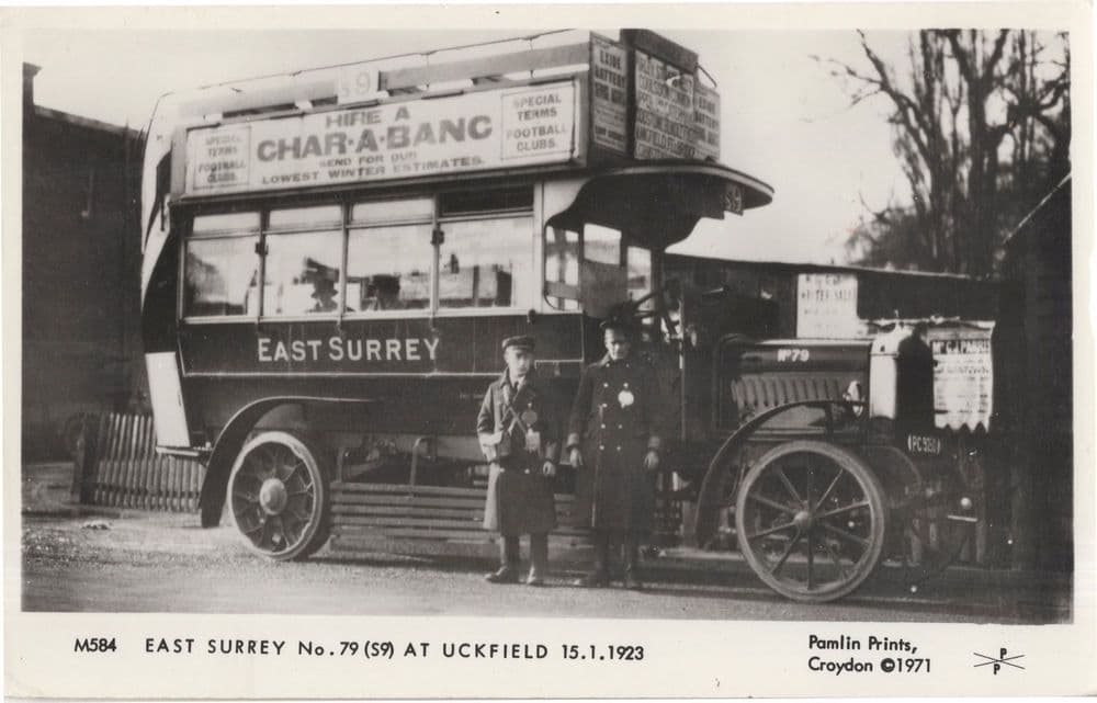 East Surrey Char-A-Banc Advertising Uckfield Bus Tram Driver Postcard