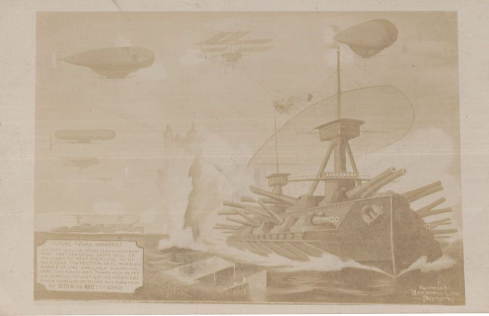 Future Naval Warfare Old Airship Military Ship RPC Postcard
