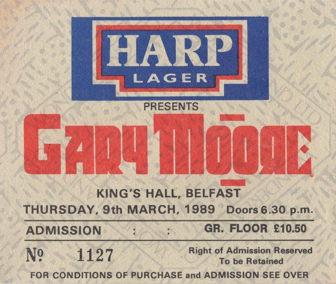 Gary Moore of Thin Lizzy Belfast Irish 1989 Concert Ticket