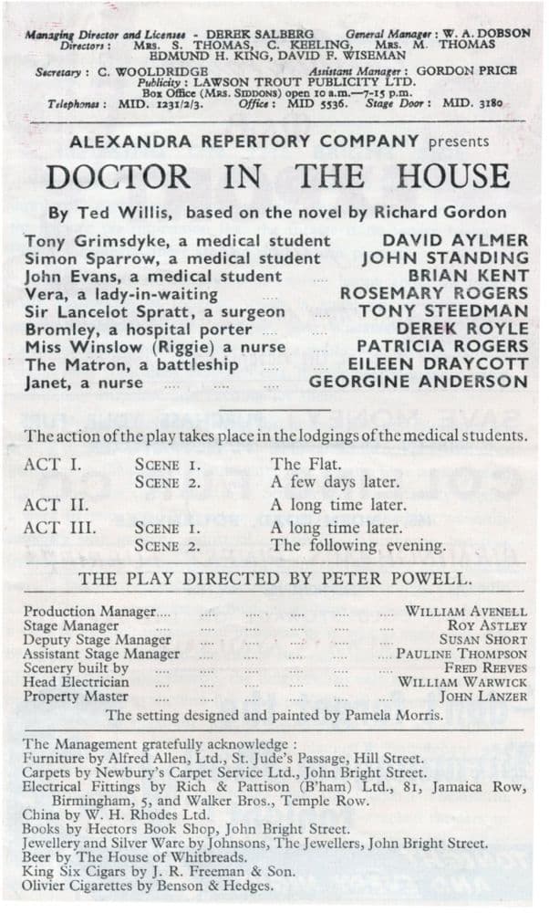 Georgine Anderson of HG Wells Doctor In The House 1960s Theatre Programme