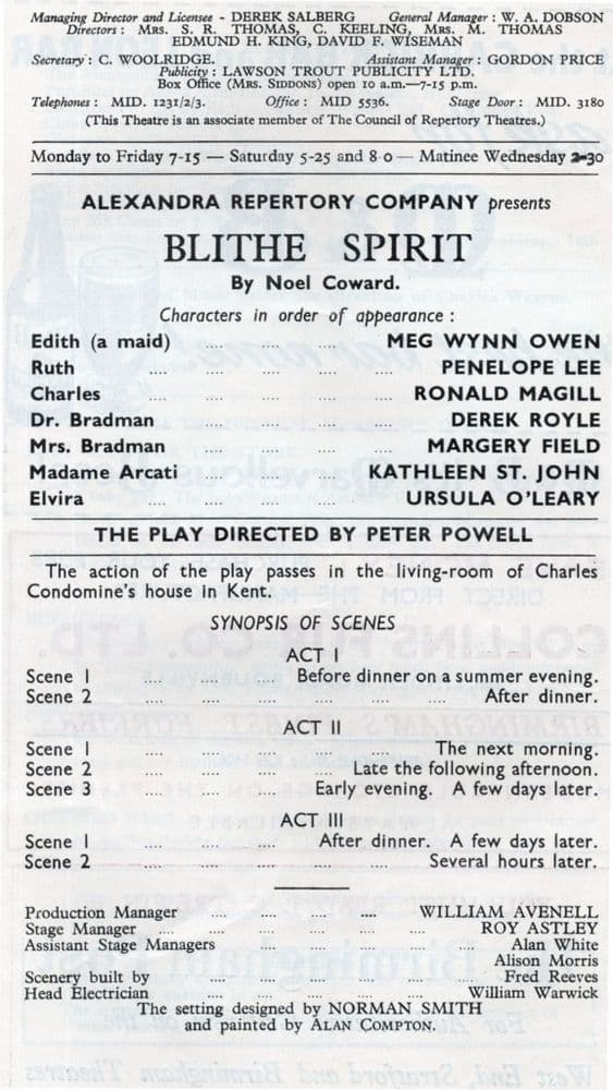 Georgine Anderson of HG Wells Summer & Smoke 1960s Theatre Programme