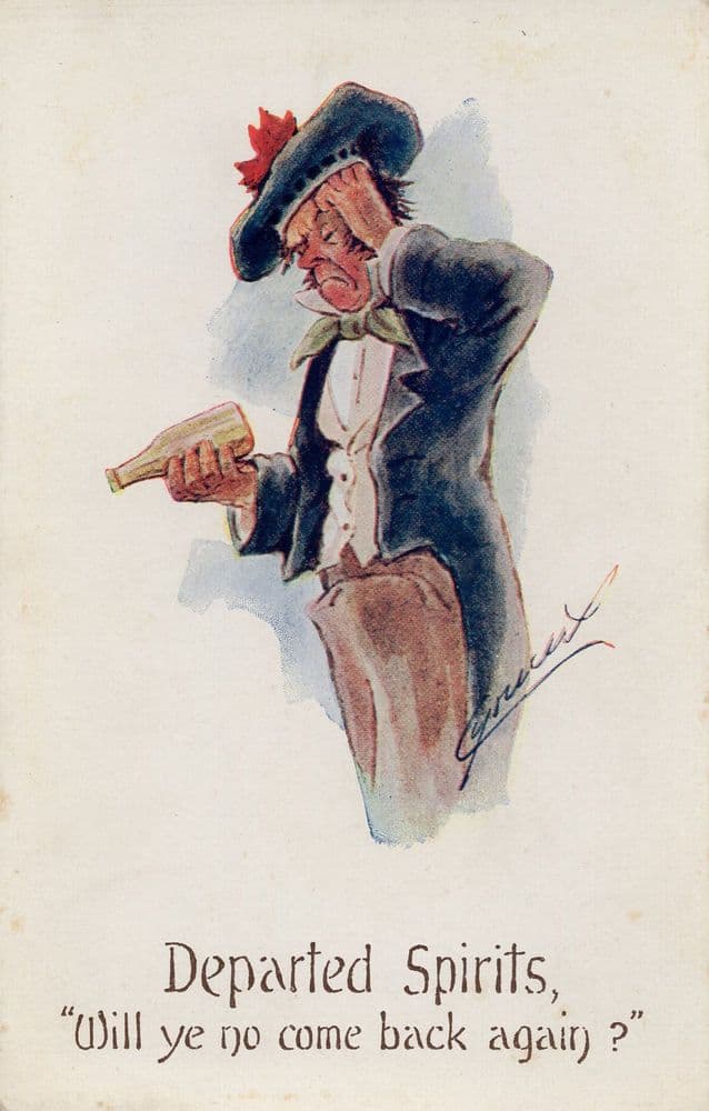 Ghost Spirits Alcohol Bottle Coming Back From Dead Comic Old Postcard