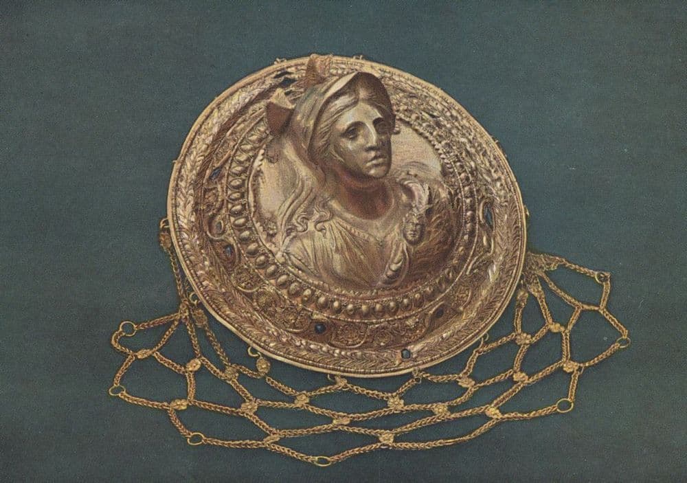 Gold Pyxis Lid With Bust Of Athena 3rd Century Greece Postcard