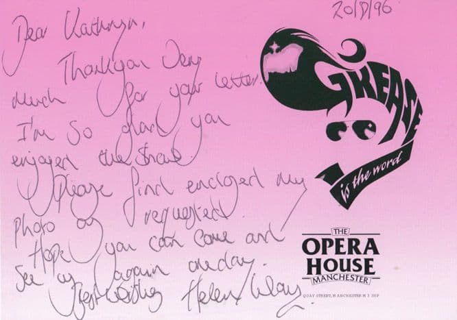 Grease The Musical at Manchester Theatre 1995 Helen Way Hand Signed ...