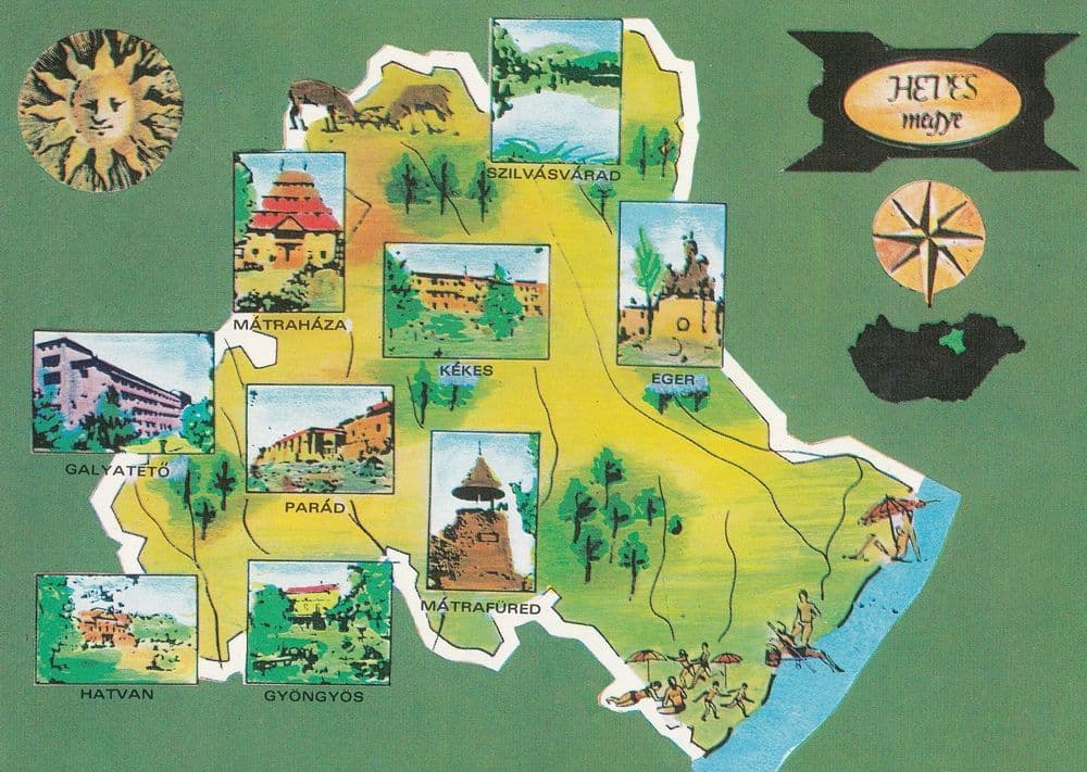 Heves County Hungary Map Megye 1970s Postcard