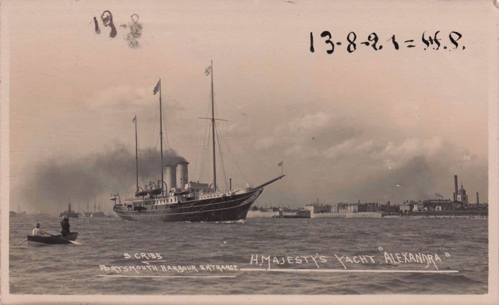 HMY Royal Yacht HMS Alexandra Ship at Portsmouth Old Real Photo Postcard