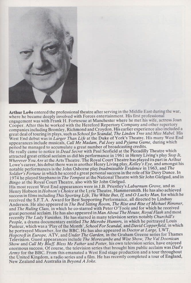 Home At Seven Arthur Lowe Joan Cooper Dads Army Ashcroft Theatre Programme