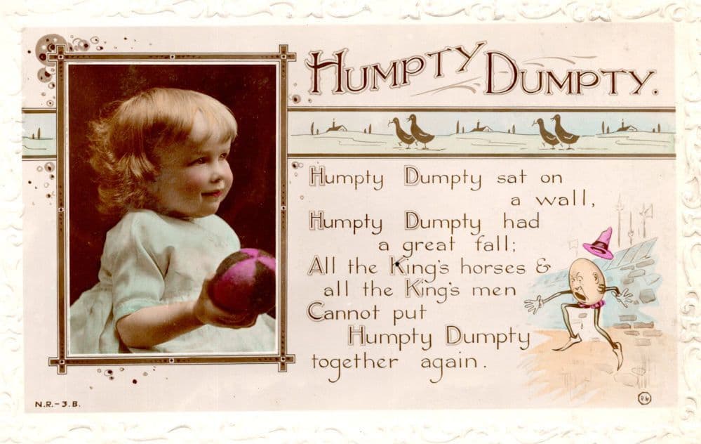 Humpty Dumpty Childrens Nursery Rhyme Old Real Photo Postcard