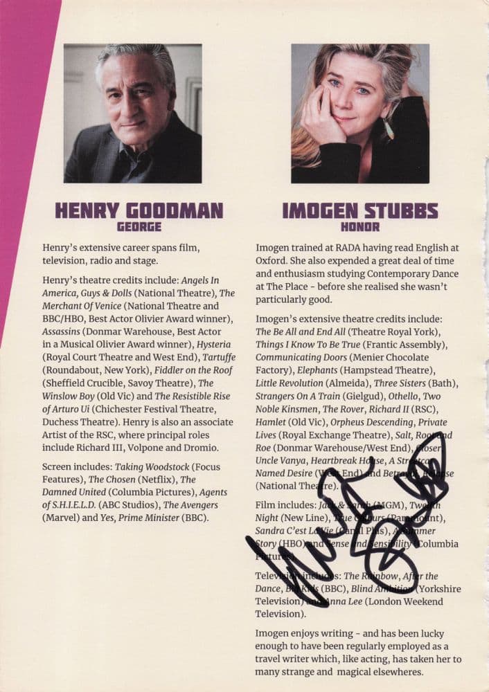 Imogen Stubbs in Honour Hand Signed Photo Theatre Page Autograph