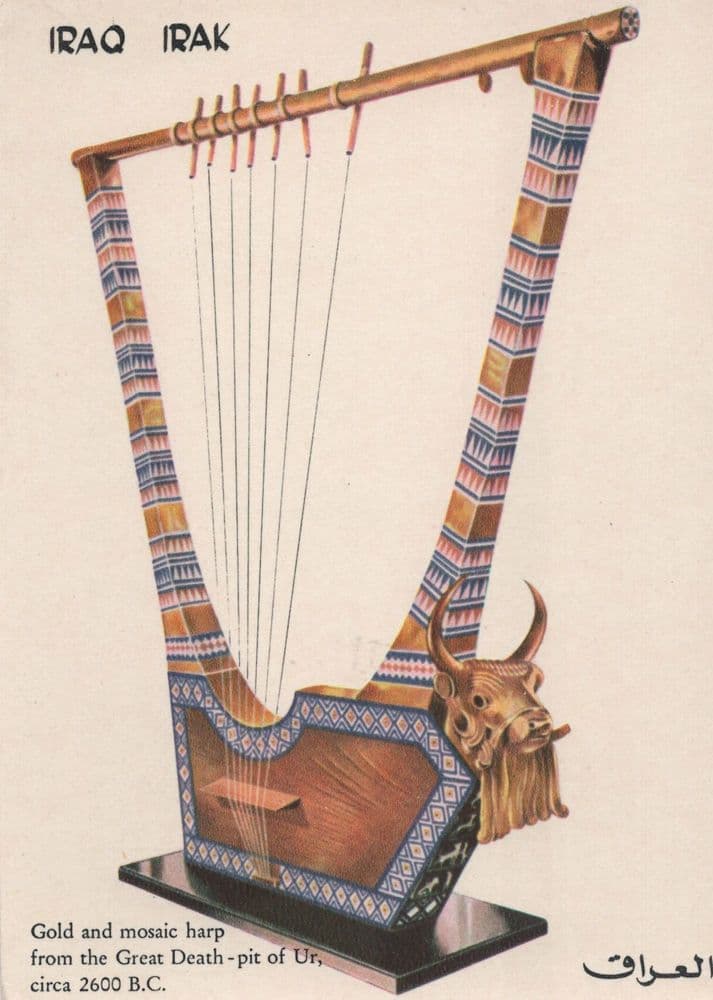 Iraq Arabic Harp Musical Instrument From Great Death Pit Postcard
