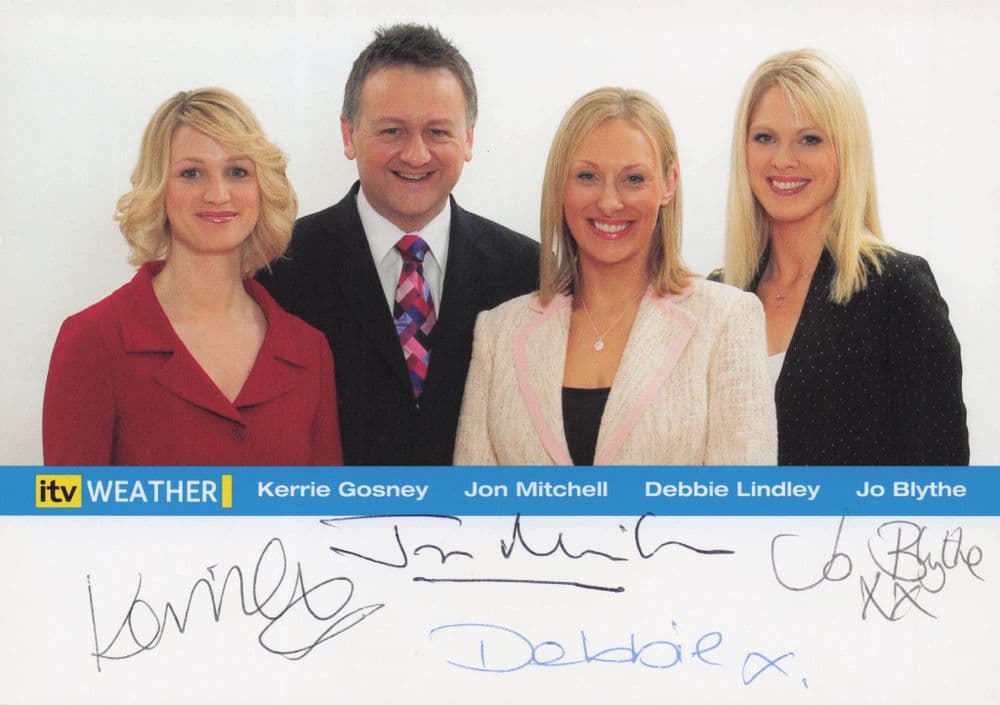 ITV Weather 4x MULTI Jon Mitchell Jo Blythe Kerry Gosney Hand Signed Photo
