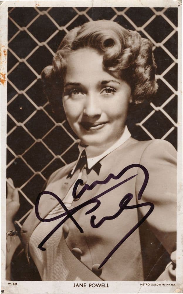Jane Powell Historic Actress Antique MGM Hand Signed Photo