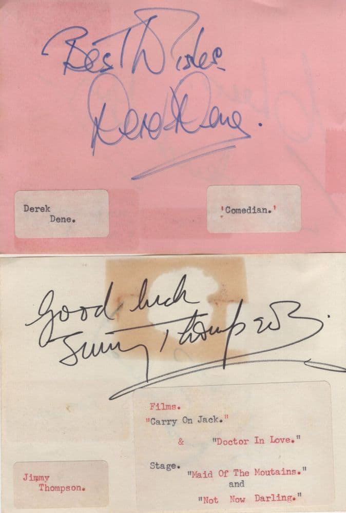 Jimmy Thompson Carry On Films Derek Dene Comedian 2x Vintage Autograph s
