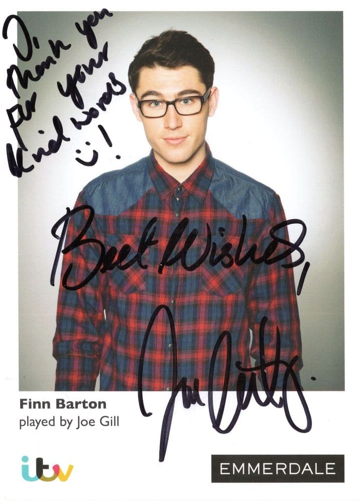 Joe Gill as Finn Barton Emmerdale Hand Signed Cast Card Photo