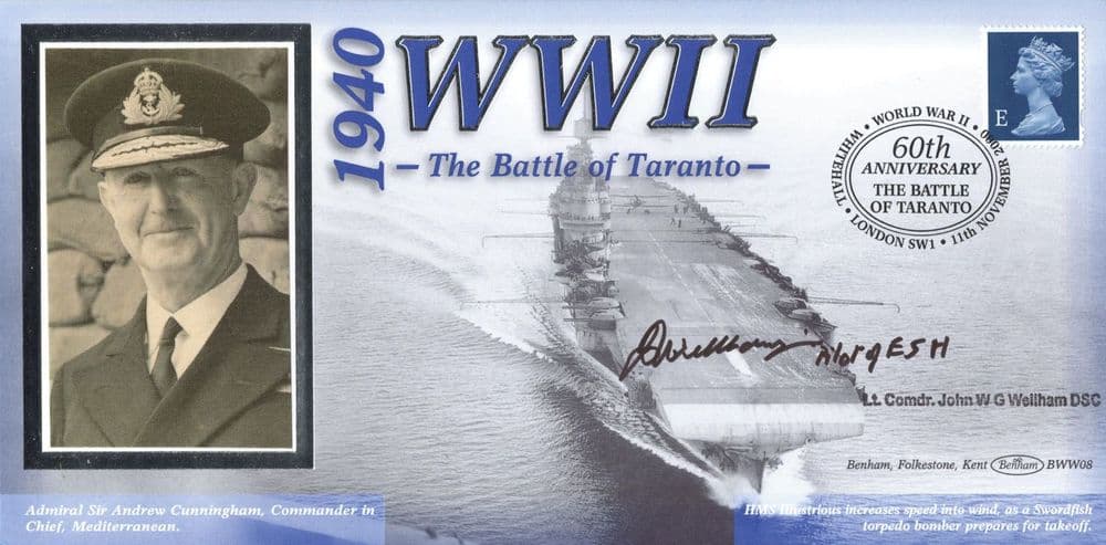 John Wellham Swordfish Pilot WW2 Battle Of Taranto Hand Signed Benham FDC