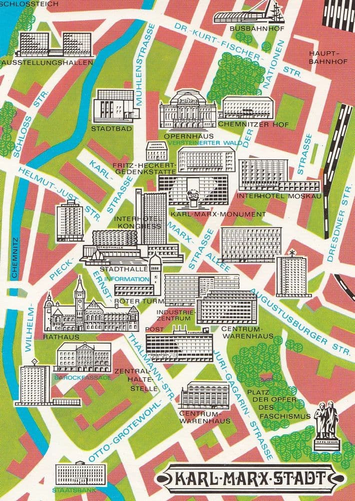 Karl Marx Stadt German Germany Map Karte Postcard
