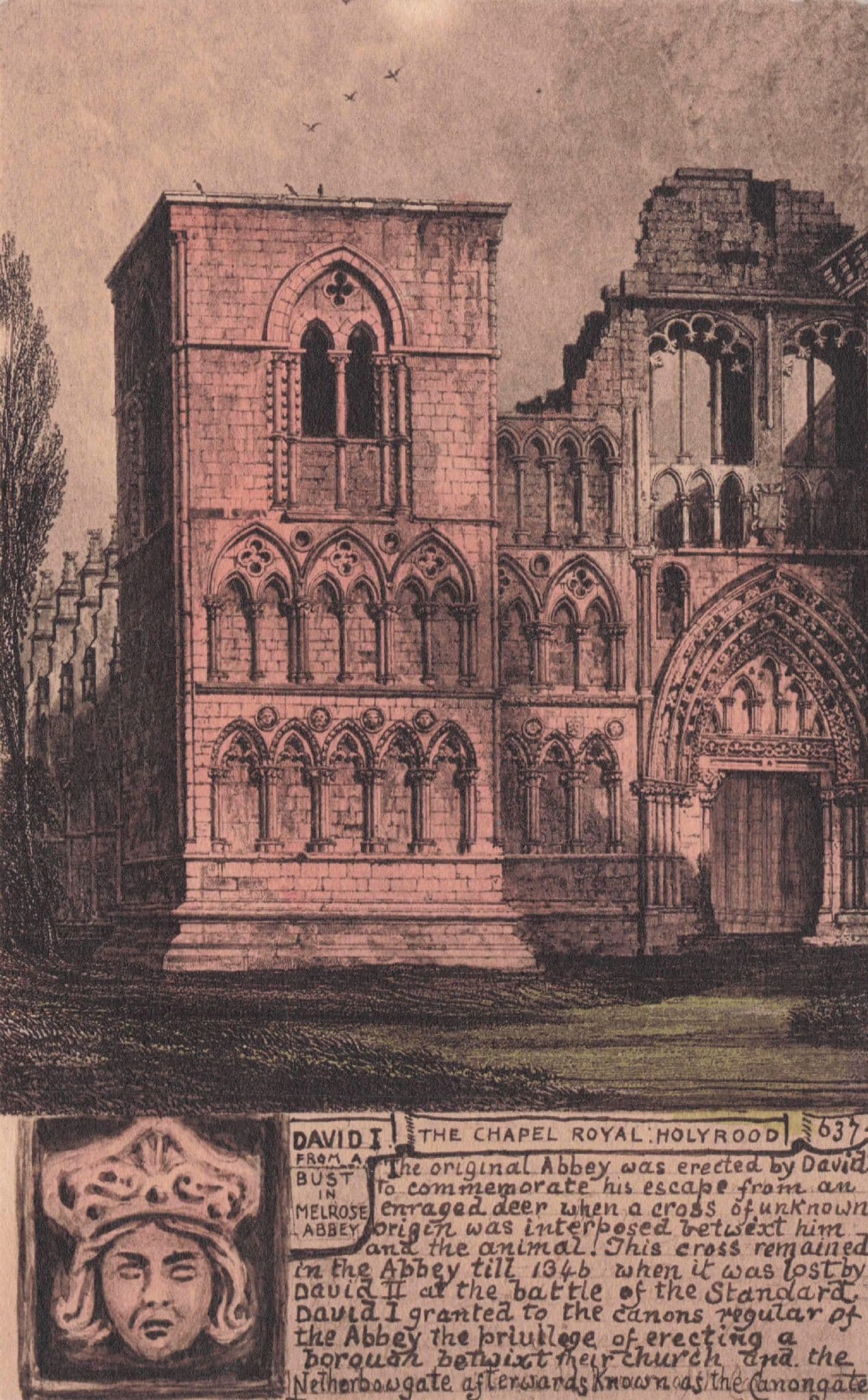 King David 1st Stag Hunting Holyrood Chapel Phillimore Old Postcard 1