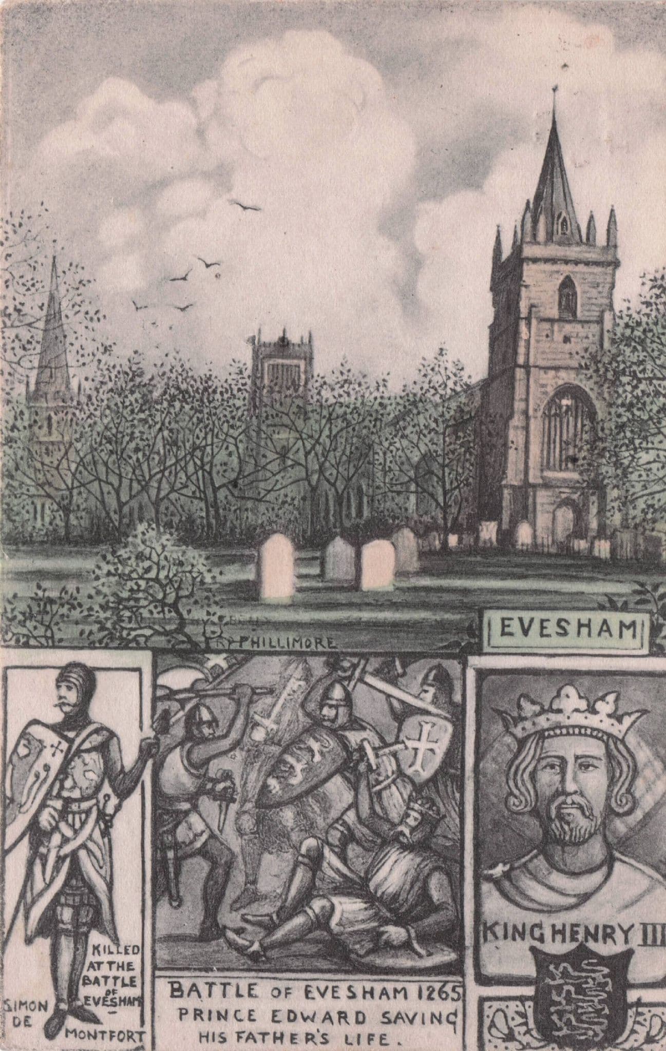 King Henry III Prince Edward Battle Of Evesham Phillimore Old Postcard