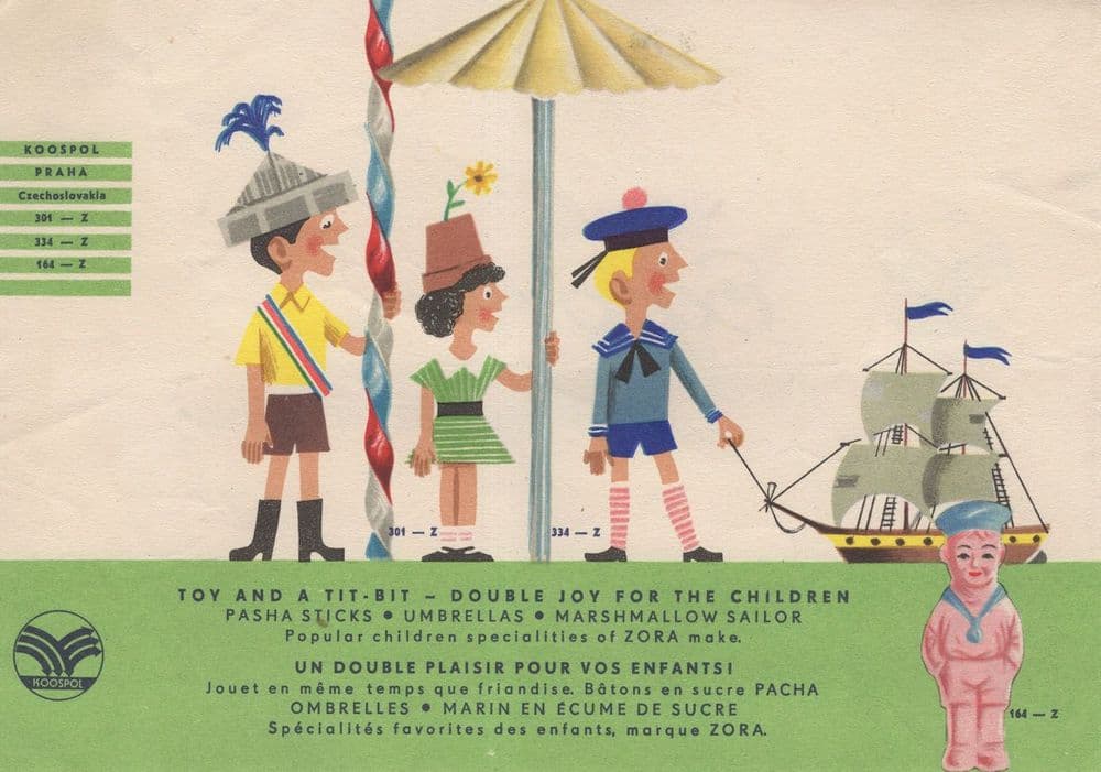 Koospol Prague Tall Ship Marshmallow Sailors Advertising Card