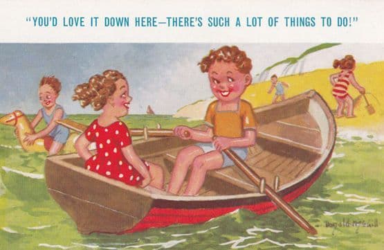 Ladies With Loads To Do On Rowing Boat Floating Sea Horse Comic Humour ...