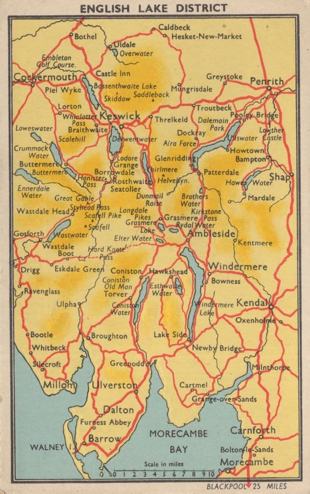 Lake District Rivers Vintage Keswick Map Norfolk Old Postcard