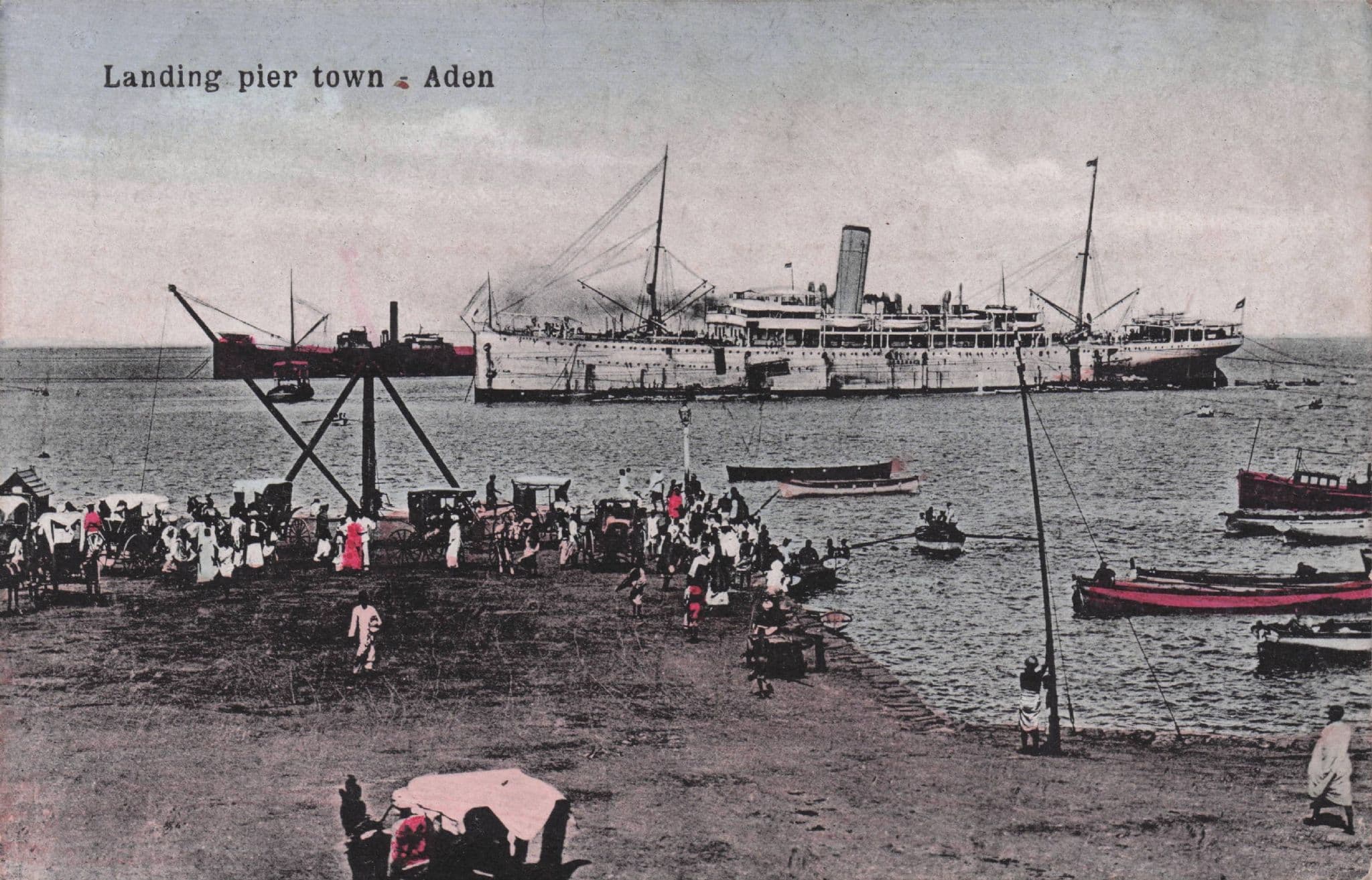 Landing Pier Town Aden Boats Ship Docks Middle East Old Postcard