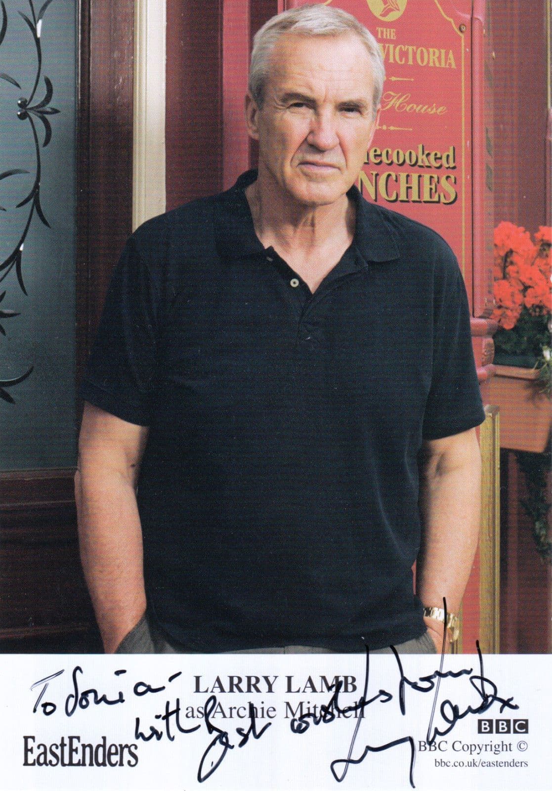 Larry Lamb as Archie Mitchell BBC Eastenders Hand Signed Cast Card Photo