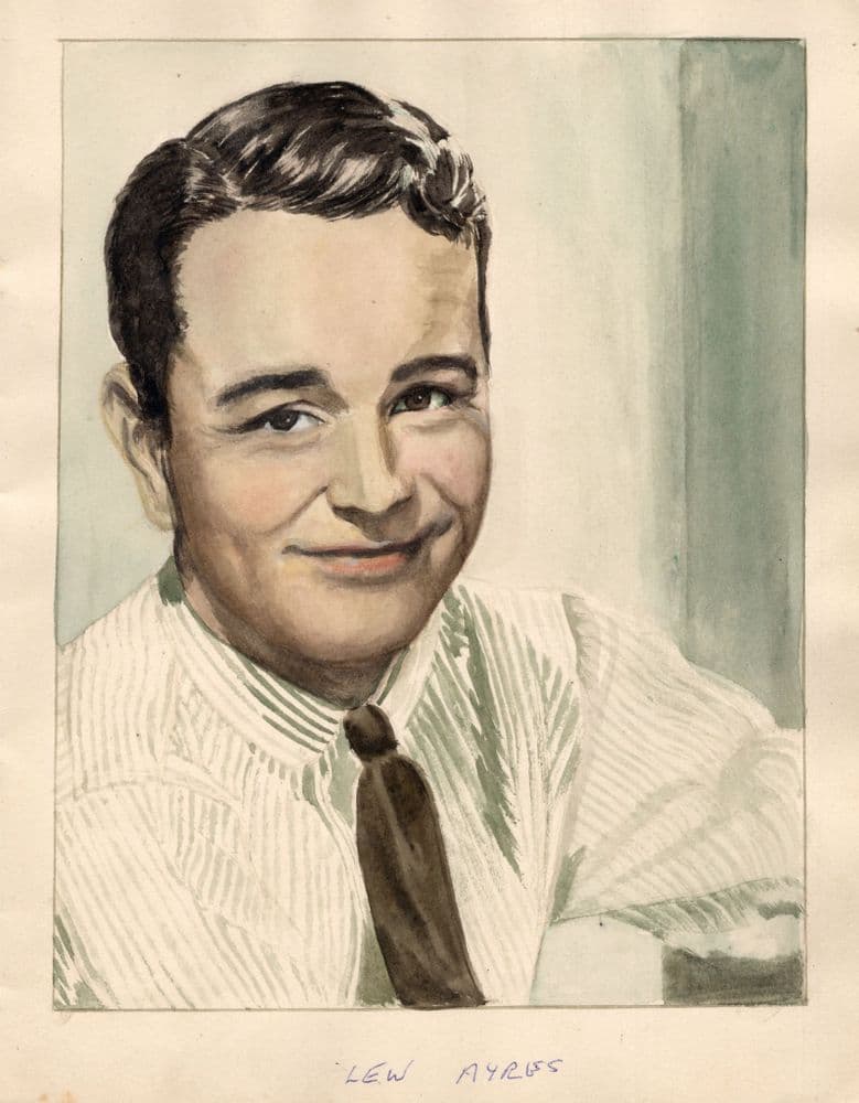 Lew Ayres Hollywood Film Actor Vintage Large Hand Art Drawing