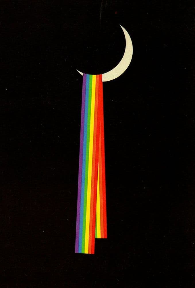 LGBT Pride Ribbons on Rainbow Crescent Moon Painting Postcard