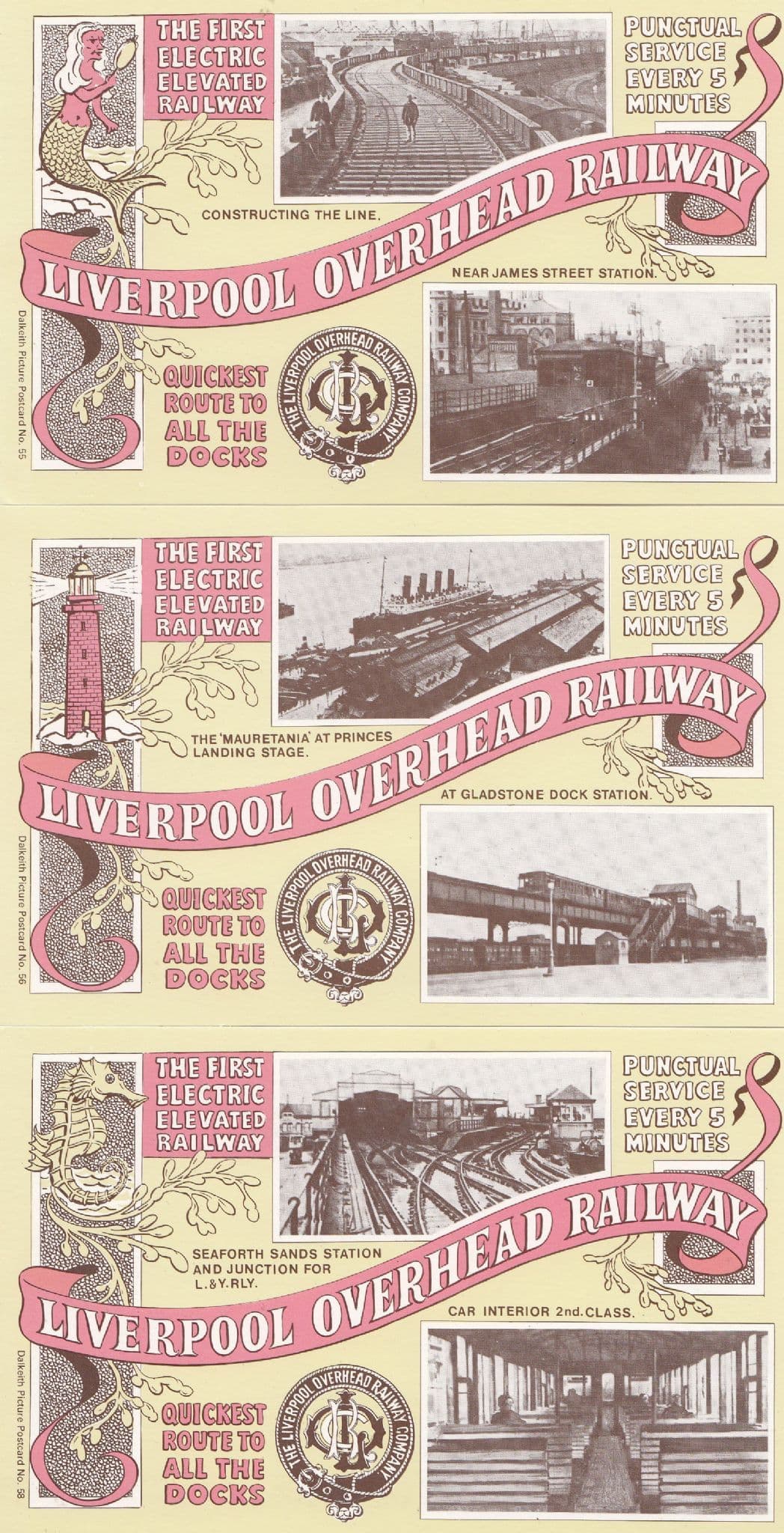 Liverpool Overhead Railway Tram Poster Fare Chart Stamp Train 3x Postcard s