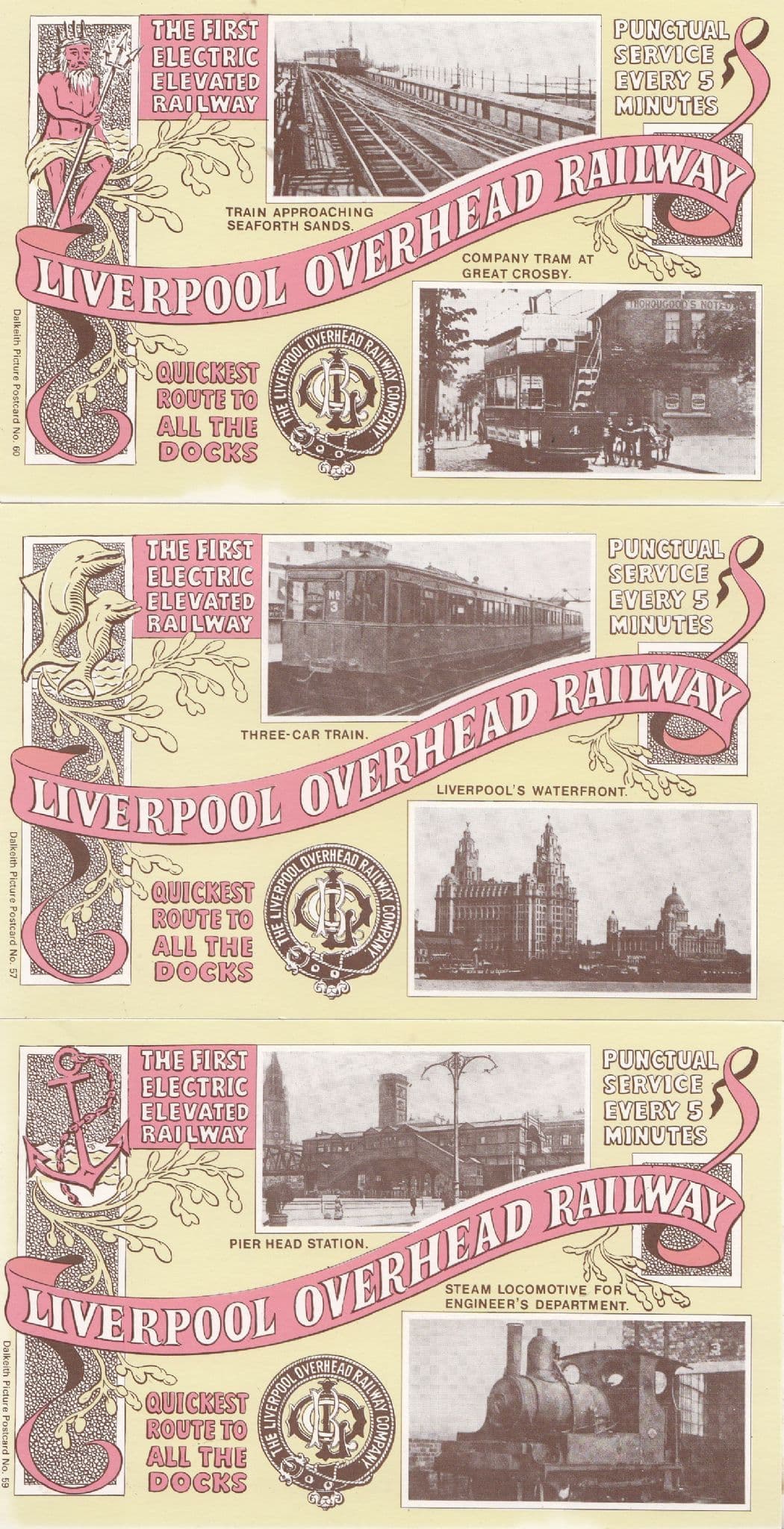Liverpool Overhead Railway Tram Poster Fare Chart Stamp Train 3x Postcard s