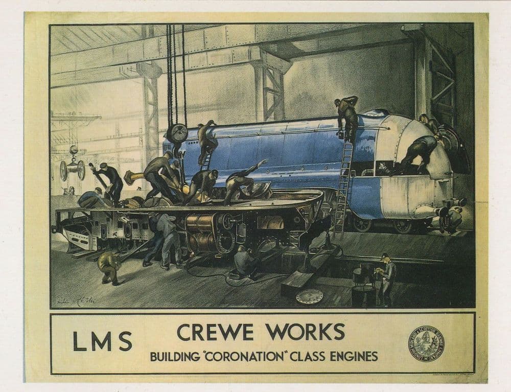 LMS Crewe Works Building Train Engines Railway Poster Postcard