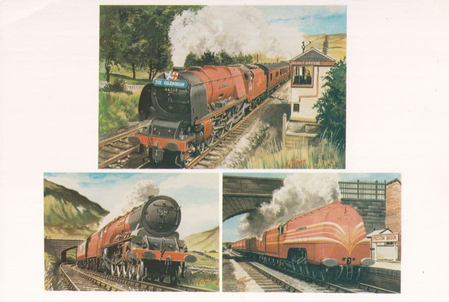 LMS Duchess Class Train at Preston Brook Station Painting Postcard