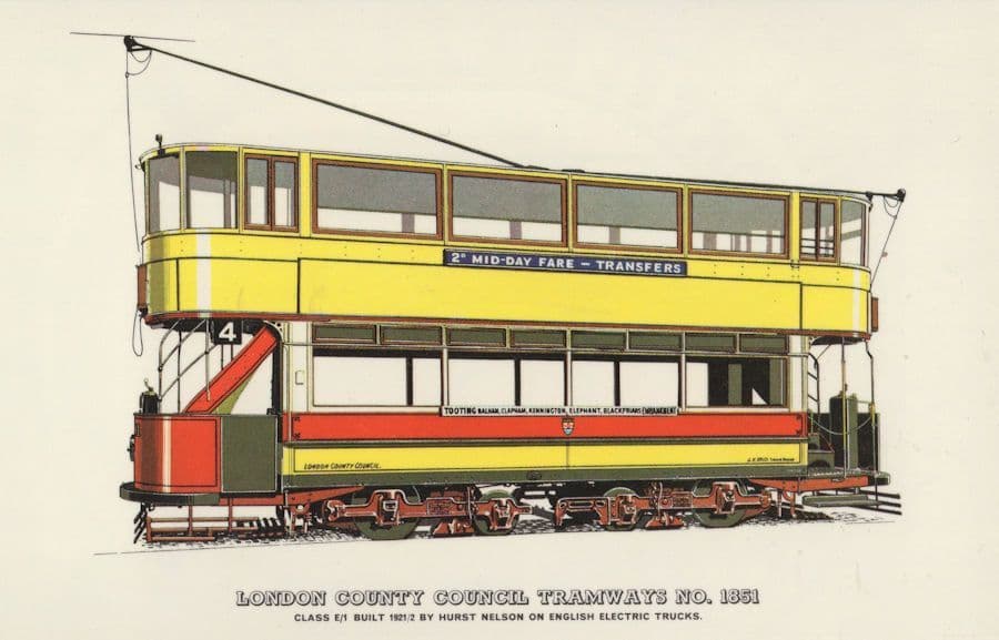 London County Council Tramways 1921 Bus Hurst Nelson Tram Postcard