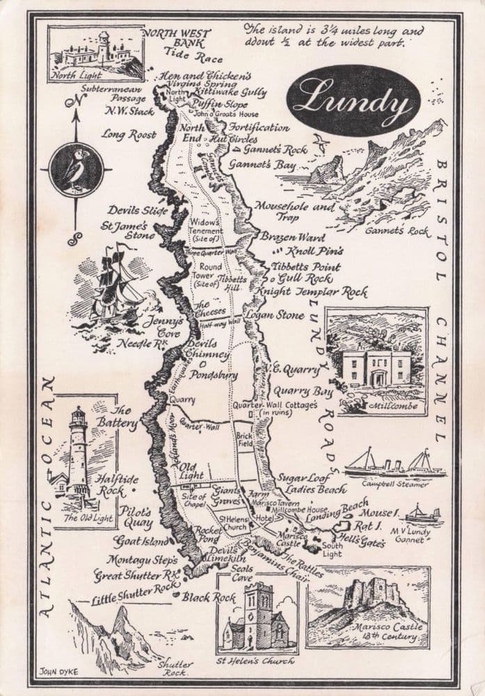 Lundy Devon Vintage Map Cartography Postcard