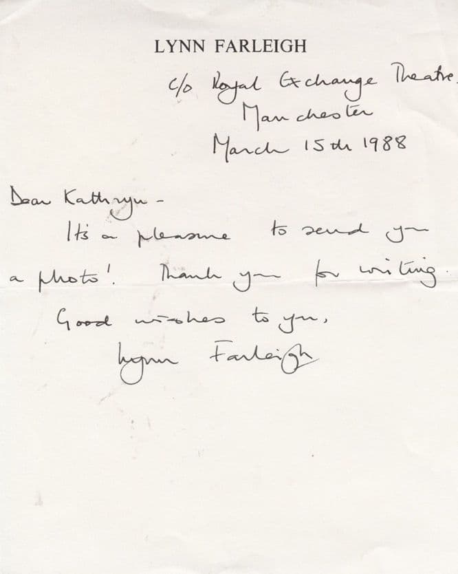 Lynn Farleigh Hand Written Signed Private Letter